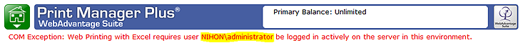 WebAdvantage - Exception Error or Website hangs when WebPrinting Excel Documents (Windows 2008 R2)